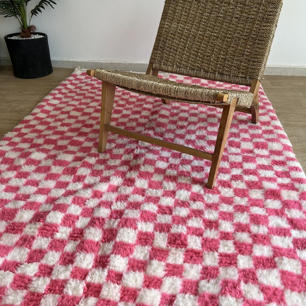 Pink and White Checkered Rug - Etsy