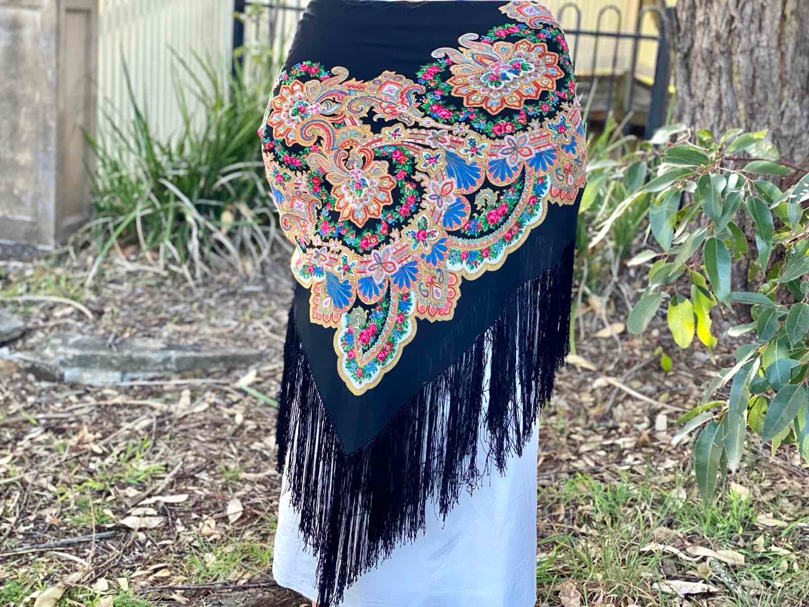 Vintage Ostinelli Como Italy Traditional Folk Large Winter Scarf 100% ...