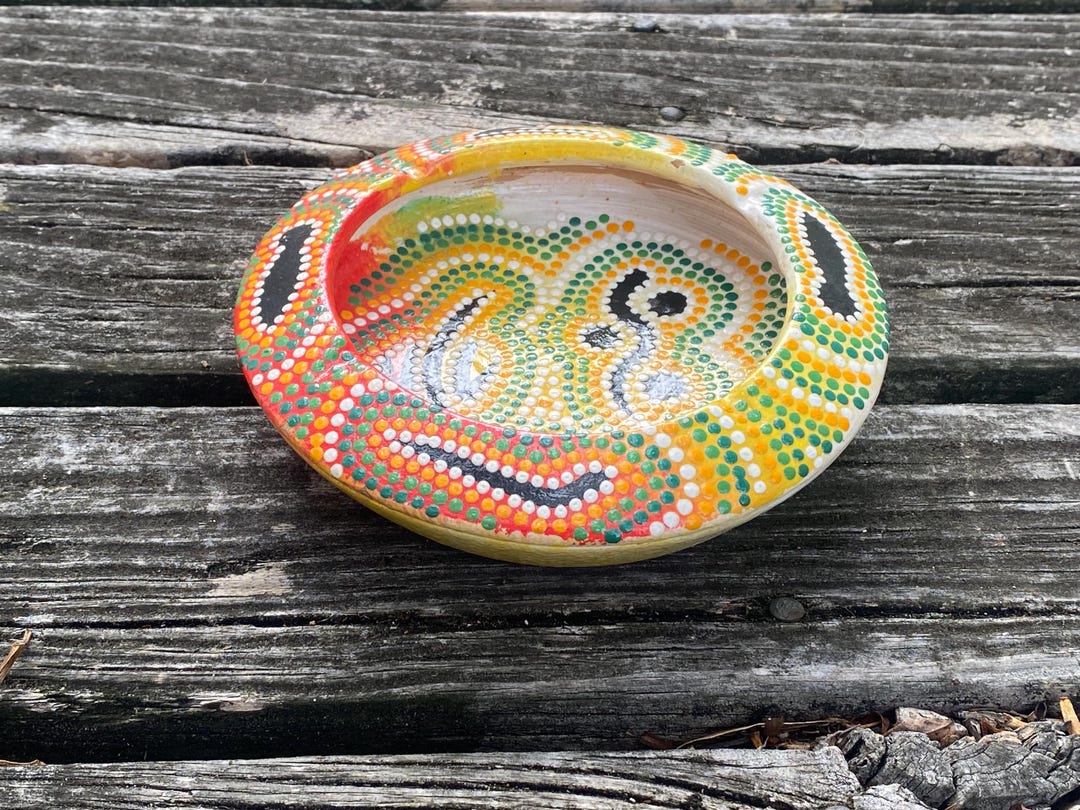 Aboriginal Pottery Round Bowl, Plate, Ashtray/art Dot Painting With ...