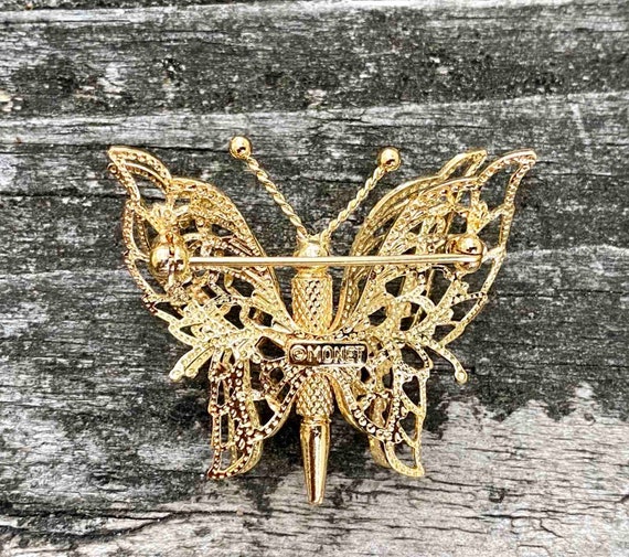Vintage Texture Finished Filigree Gold Tone Butterfly… - Gem