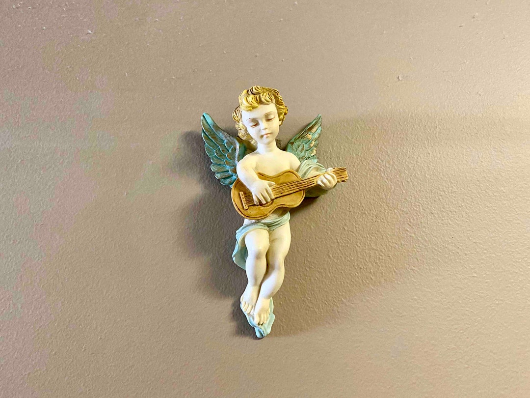 Angel Cherub With Musical Instrument-guitar/ceramic Wall Plaque Italian ...