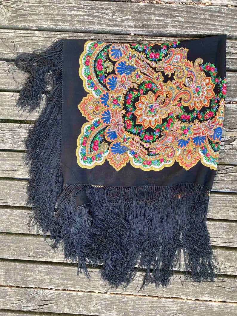 Vintage Ostinelli Como Italy Traditional Folk Large Winter Scarf 100% ...