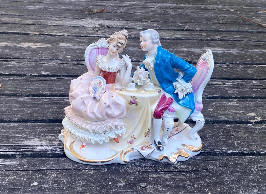 Vintage Porcelain Figurine: Gentleman and Lady Drinking Coffee and ...