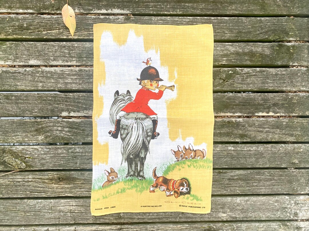 Vintage Unused Richlin Irish Linen Tea Towel: “A Hunting We Will Go” by ...