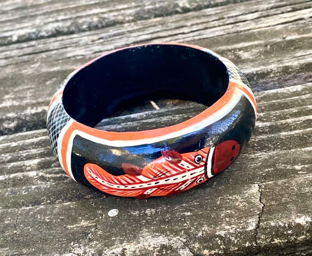 Wooden Hand Painted Aboriginal Art Australian Platypus Bangle Bracelet ...