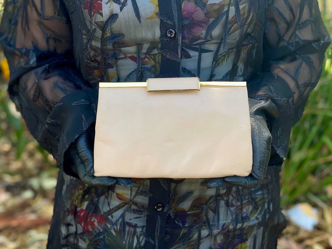 Vintage 1980s Elegant Genuine Leather Light Tan/deep Beige Rectangular ...
