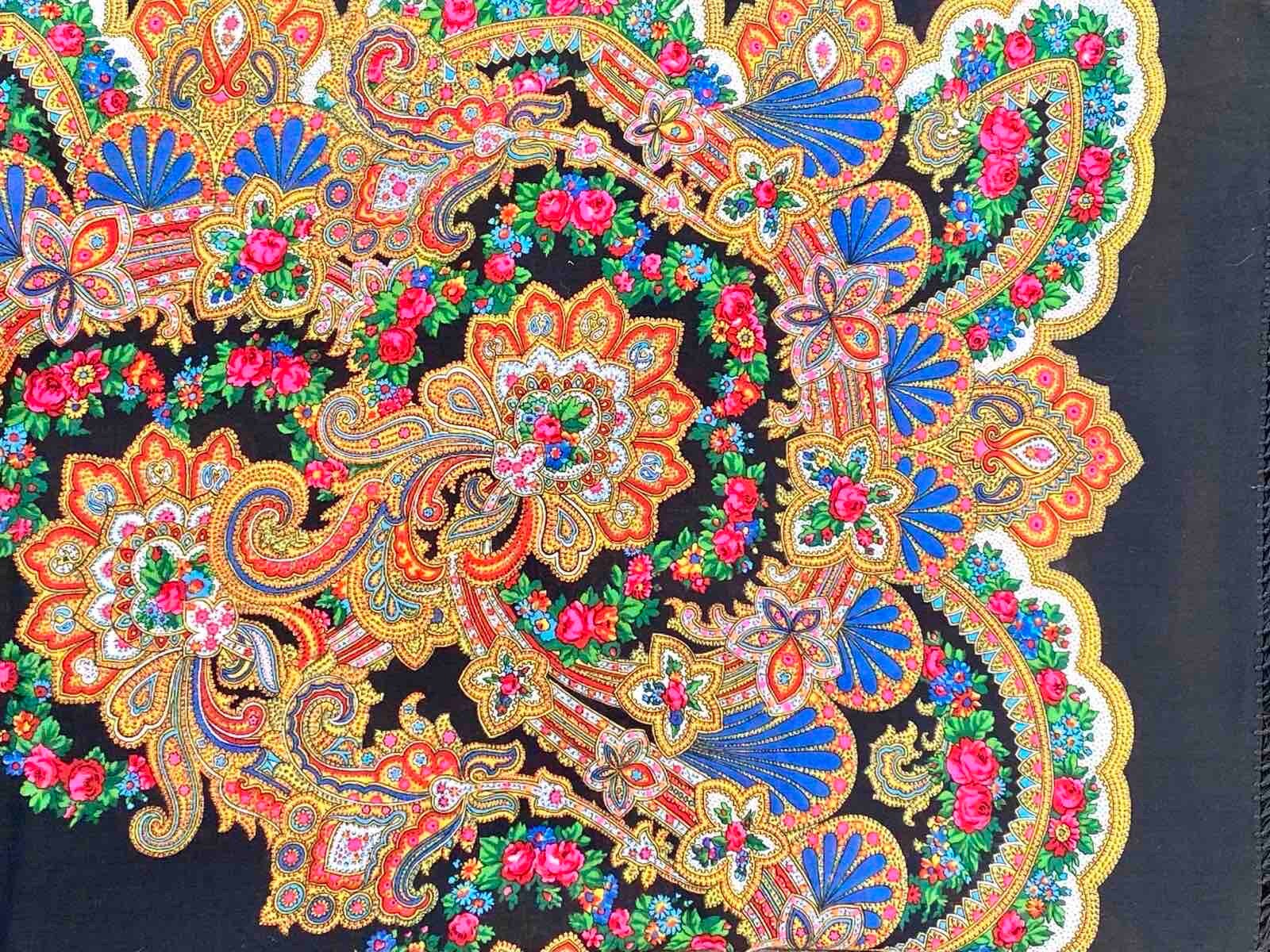 Vintage Ostinelli Como Italy Traditional Folk Large Winter Scarf 100% ...