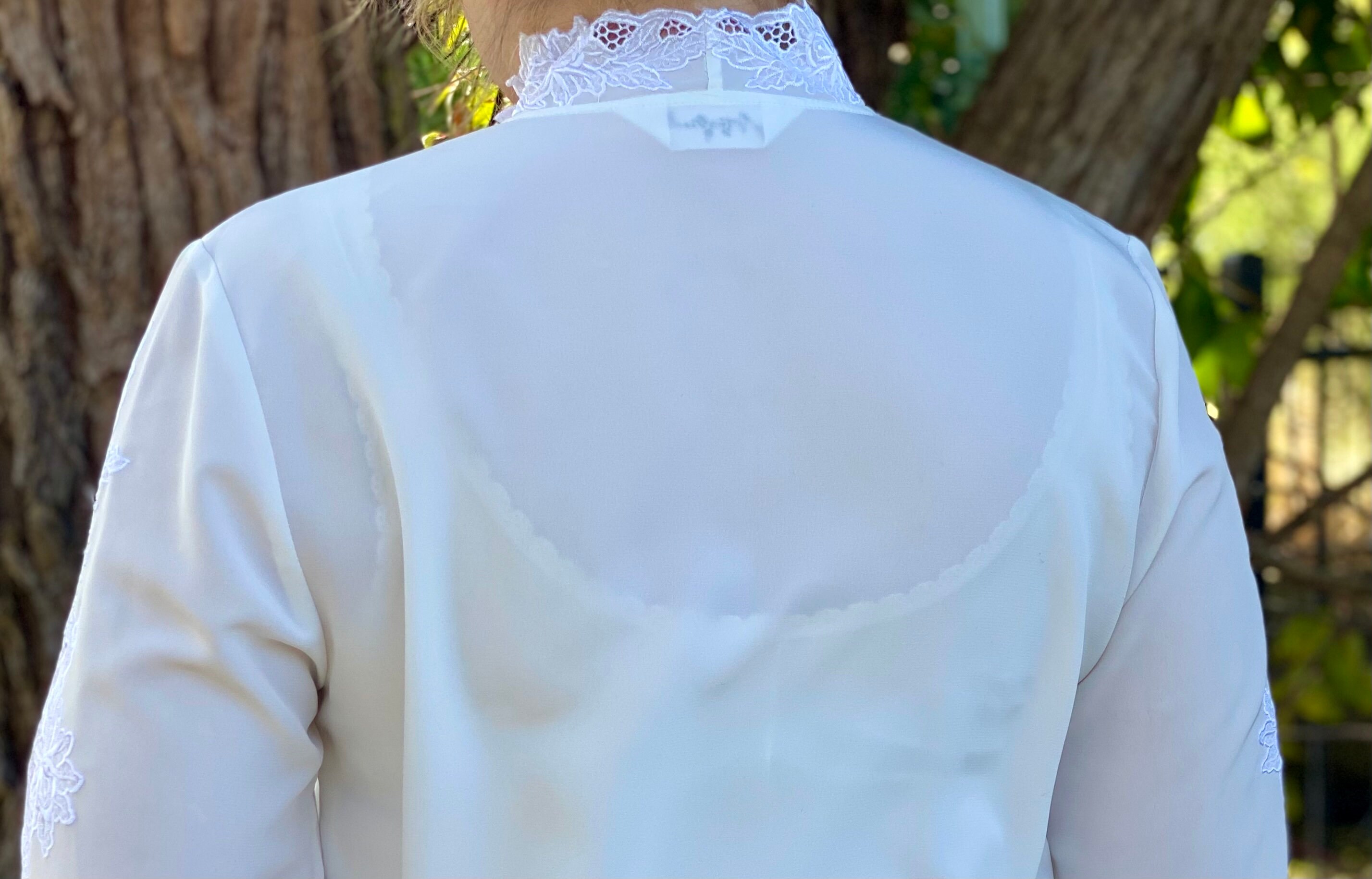 Vintage 1980s Angelica Paris White Poet Sleeve Floral Appliqué Shirt ...