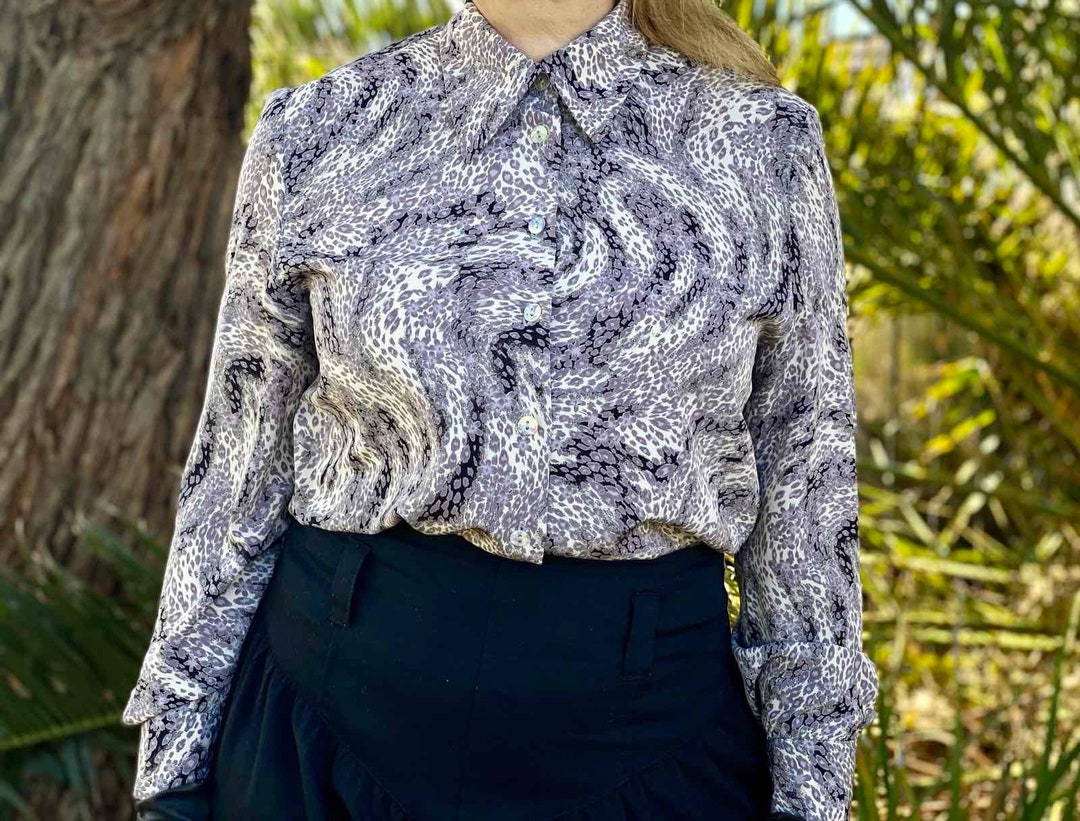 Retro Stitches Items Grey Swirl Pattern Button up Blouse - Size 10 - Etsy