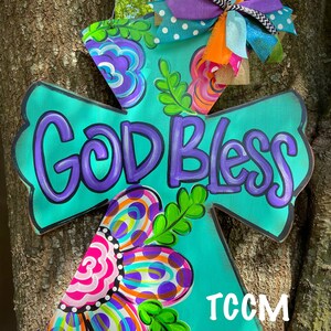 Welcome Cross Doorhanger, Funky Cross, Whimsical Door Sign, Floral ...
