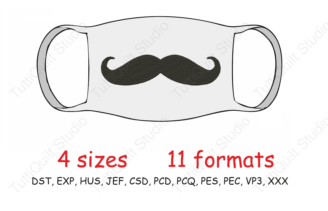 Mustache Face Mask Embroidery Pattern Filled Stitch Embroidery - Etsy