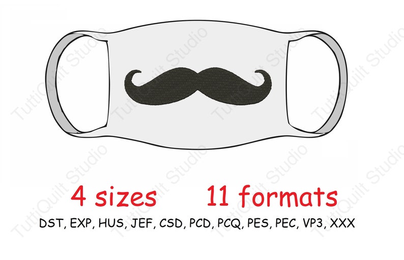 Mustache Face Mask Embroidery Pattern Filled Stitch Embroidery | Etsy