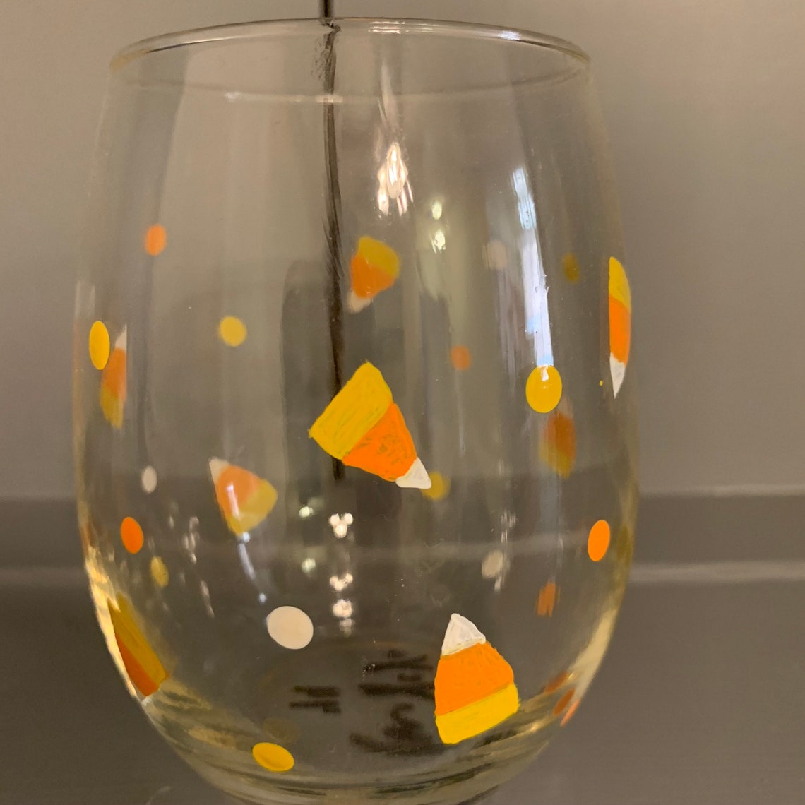 Hand Painted Stemless Wine Glass "candy Corn Fun" - Etsy