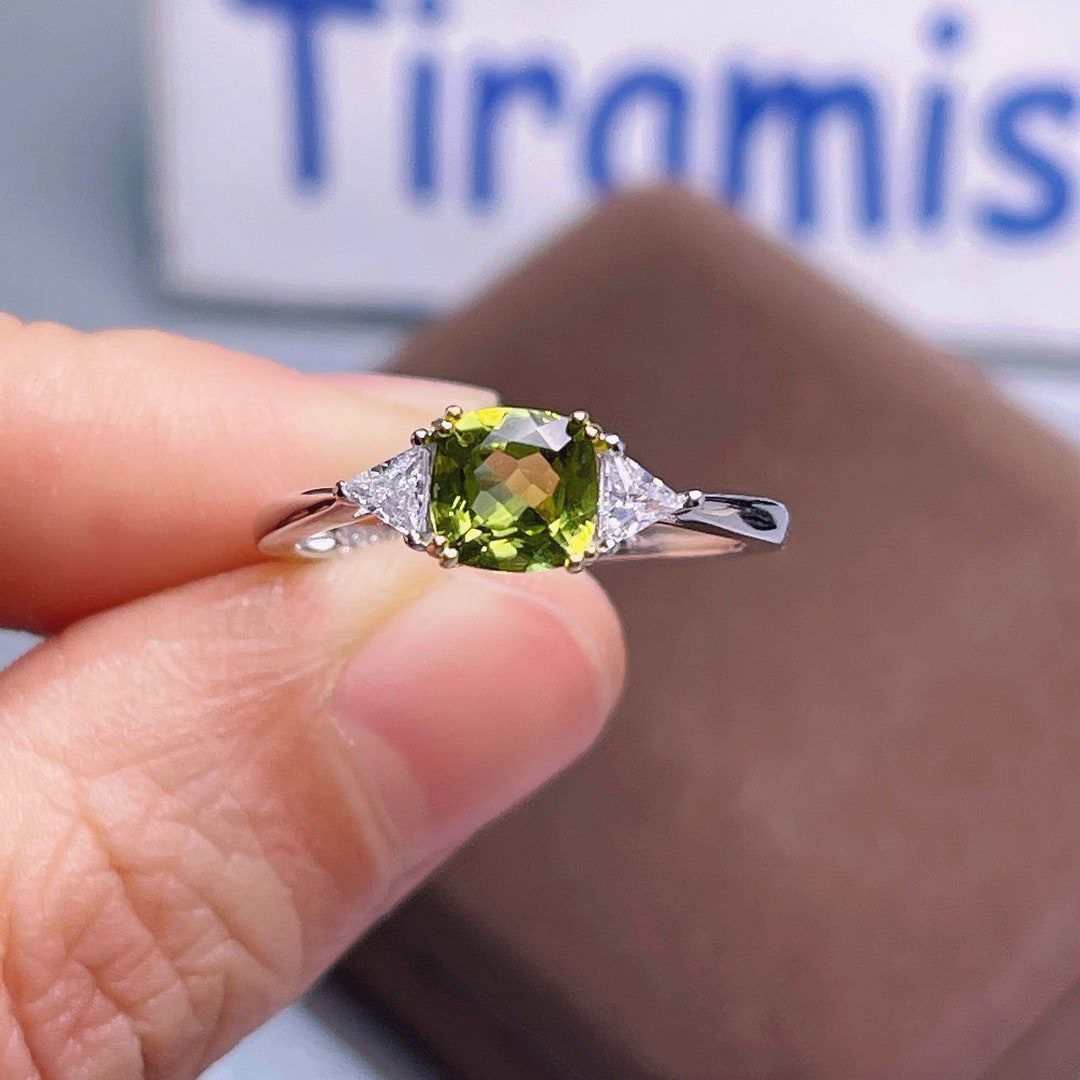 Cushion Peridot Ring, Genuine Peridot, Sterling Silver Ring, Art Deco ...