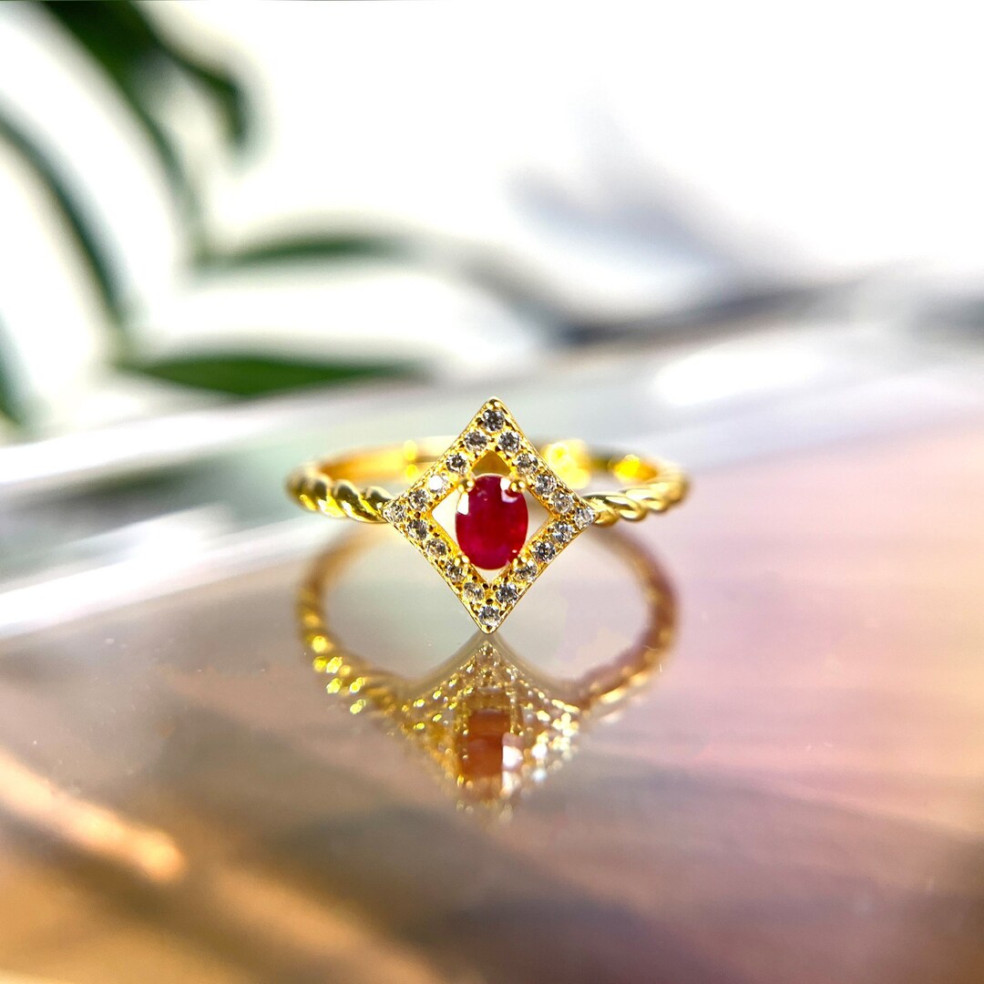 Dainty Natural Ruby Ring, Genuine Ruby Rings for Women, 18K Gold Ruby ...