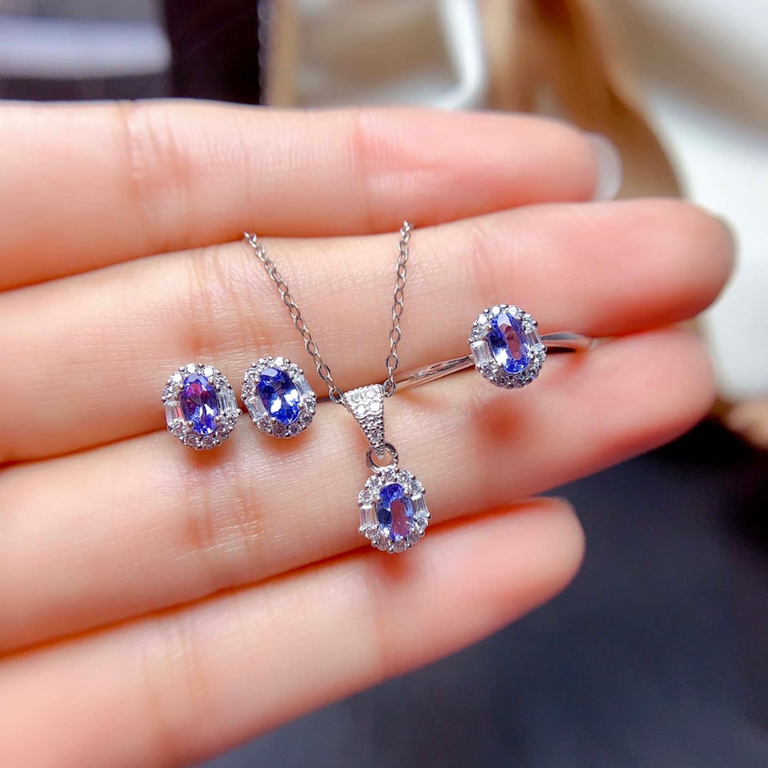 Natural Tanzanite Jewelry Set Genuine Tanzanite Gemstone - Etsy