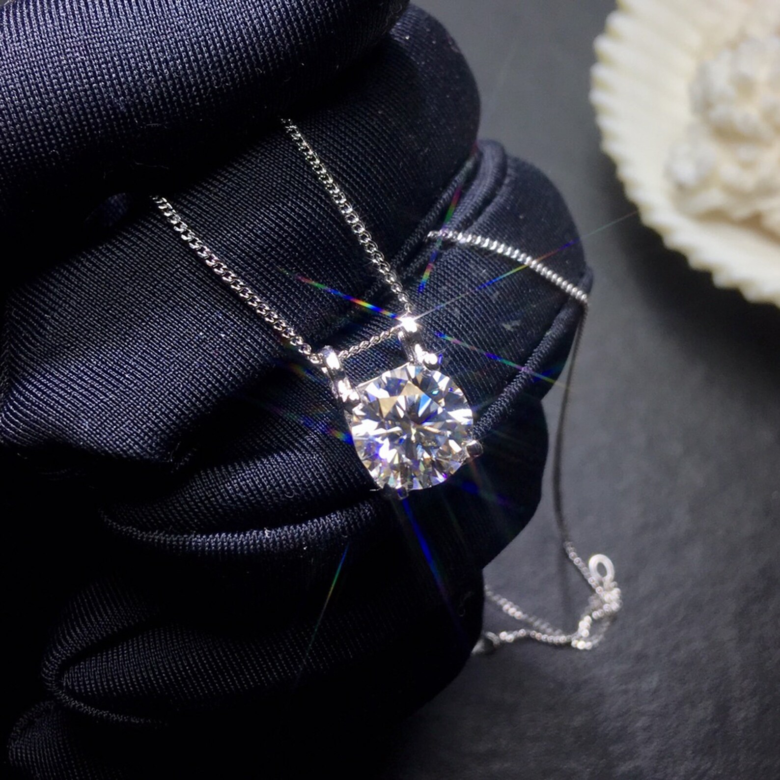 Brilliant Round Cut Moissanite Pendant Necklace Sterling Silver Charm ...