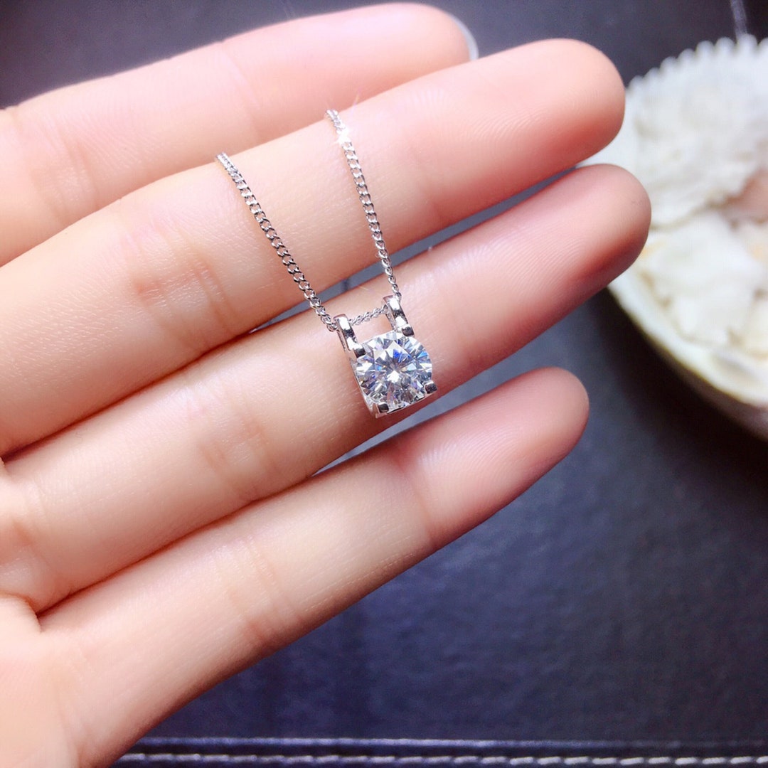 Brilliant Round Cut Moissanite Pendant Necklace | Sterling Silver Charm ...