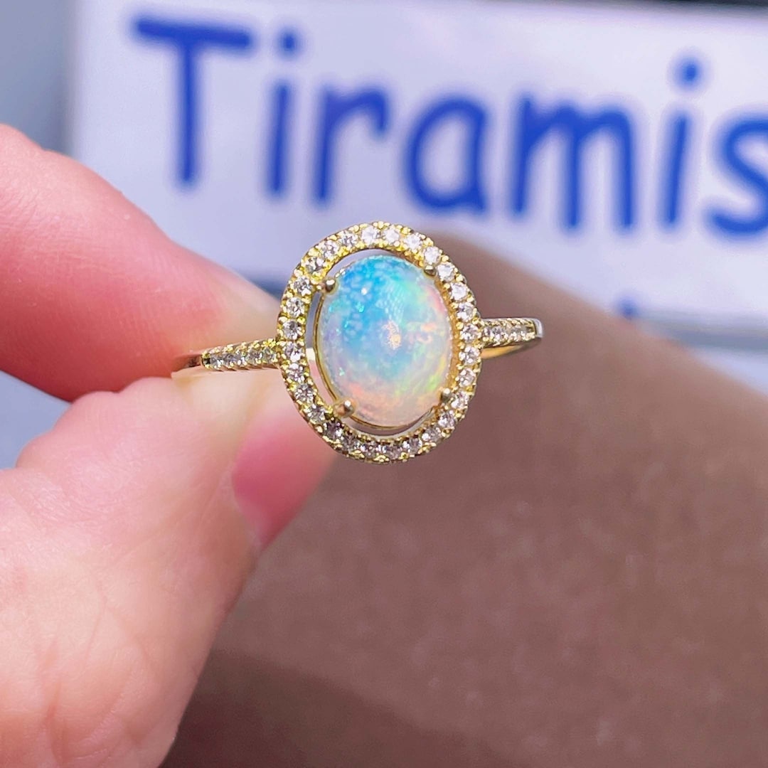Fire Opal Ring - Genuine Opal Gemstone - Gold Band Ring - October ...