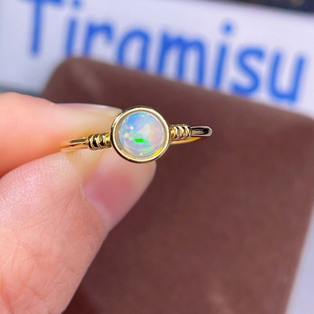 Rainbow Opal Ring, Raw Opal Ring, 18K Gold Bezel Ring, Minimalist Ring ...