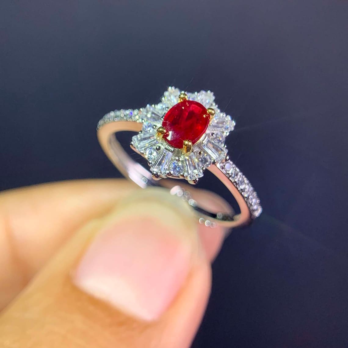Natural Ruby Rings Genuine Red Gemstone Rings Cz Diamond Etsy 