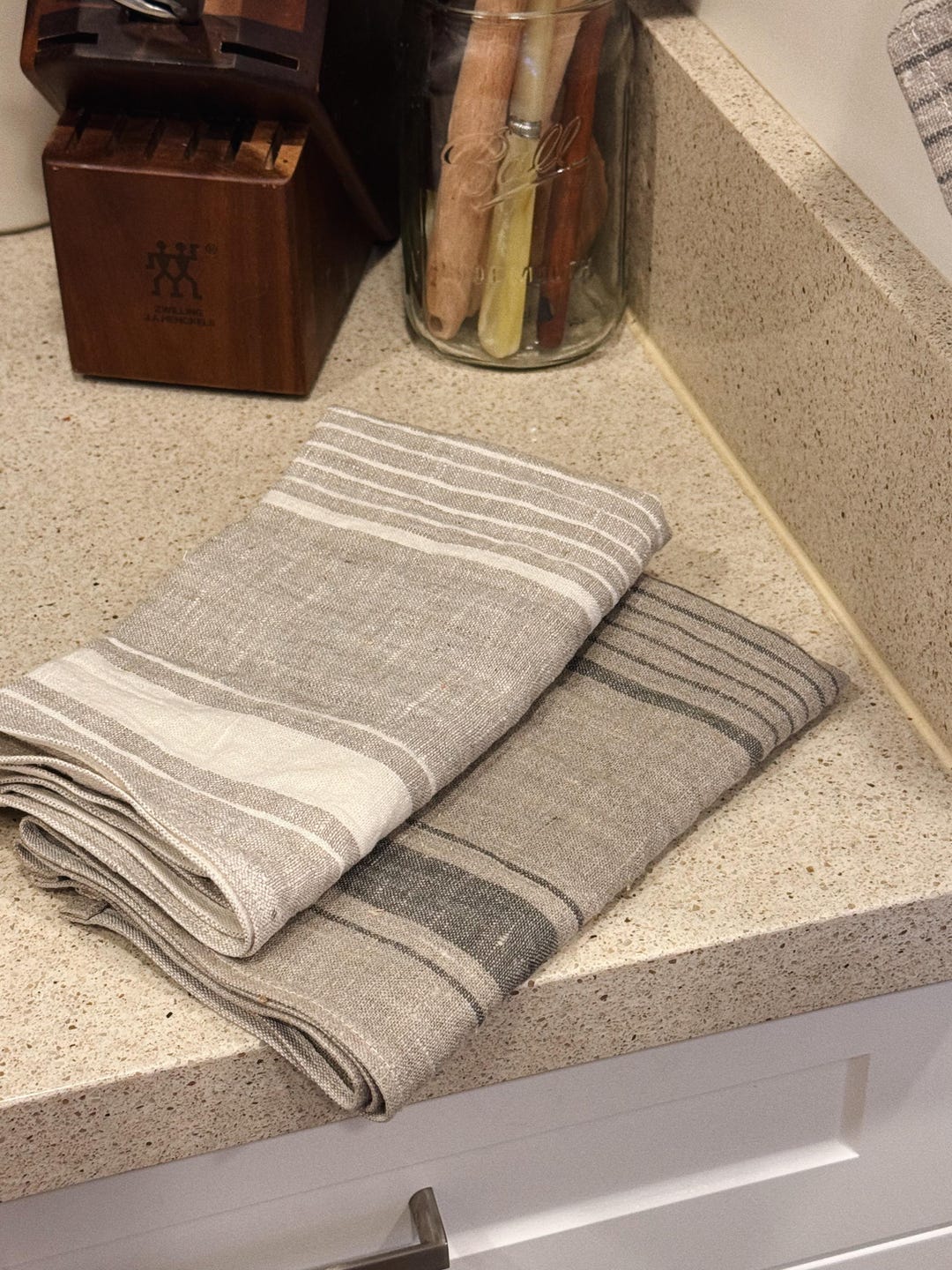 100% Natural Linen Kitchen Tea Towels, Stripes, Rustic French Cottage ...