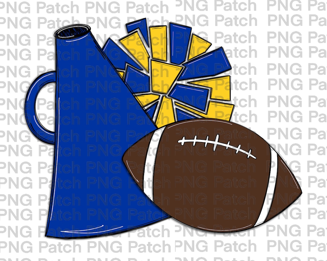 Royal Blue and Yellow Gold Cheerleader Football Megaphone and Pom Poms ...