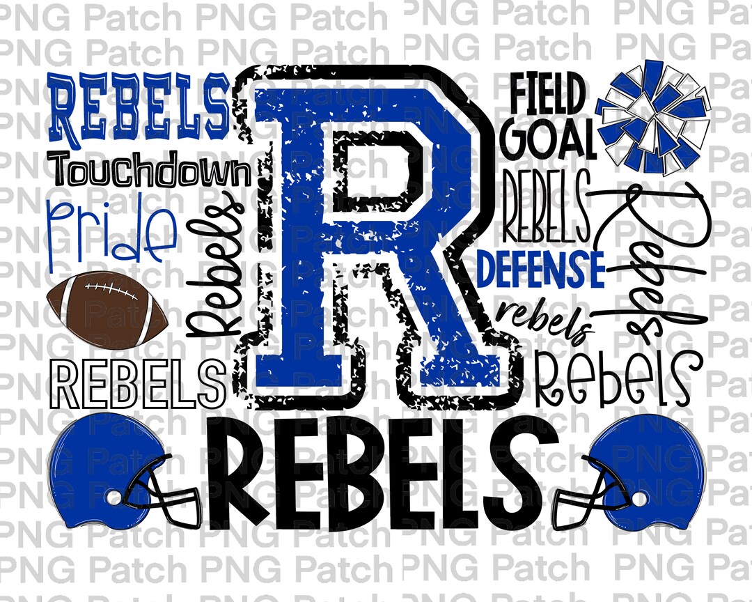 Rebels Football Typography, Royal Black, Mascot PNG File, Team Digital ...