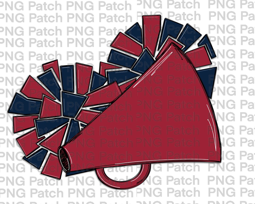 Crimson and Navy Cheerleader Megaphone and Pom Poms, Football PNG ...