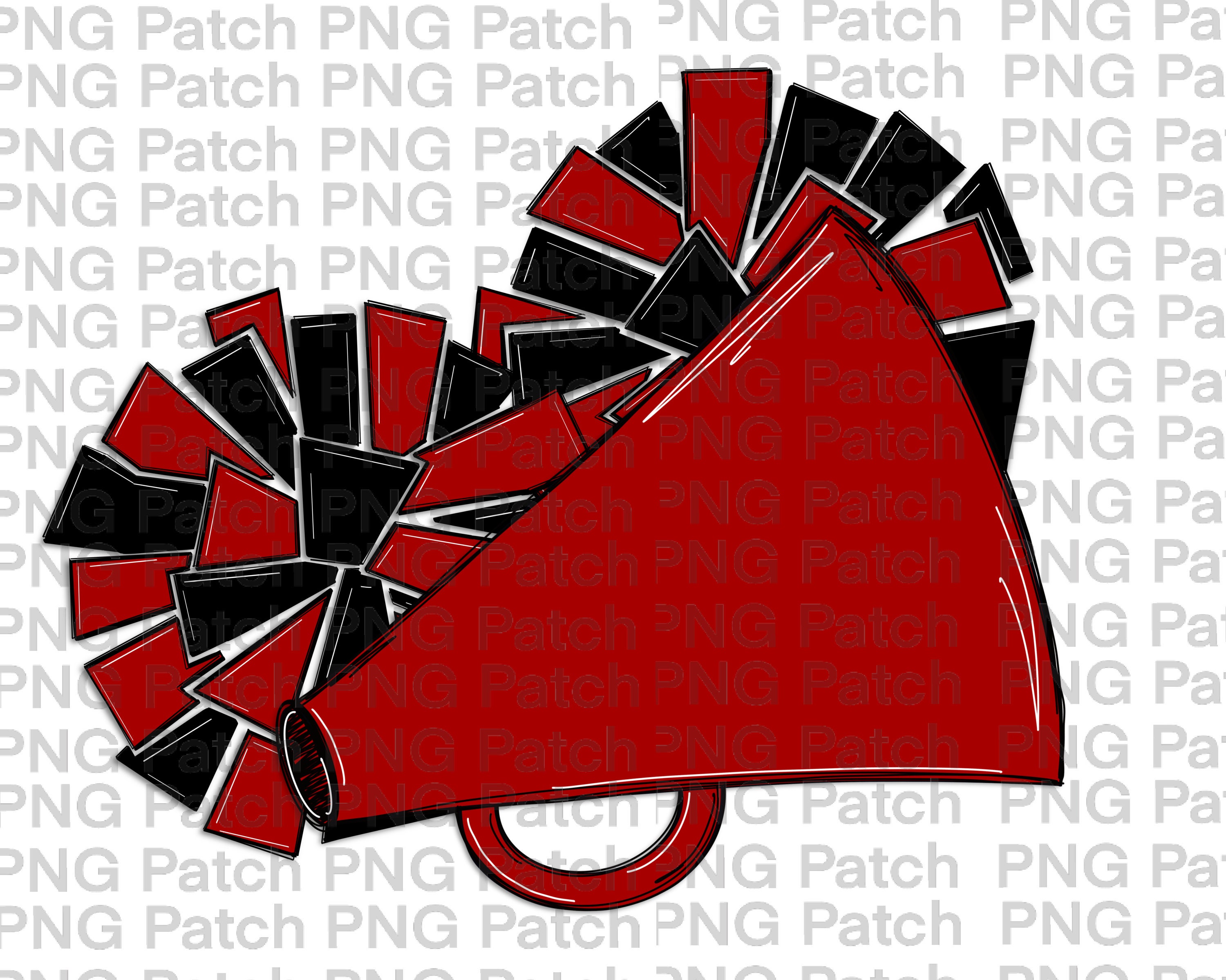 Red and Black Cheerleader Megaphone and Pom Poms, Football PNG Digital ...