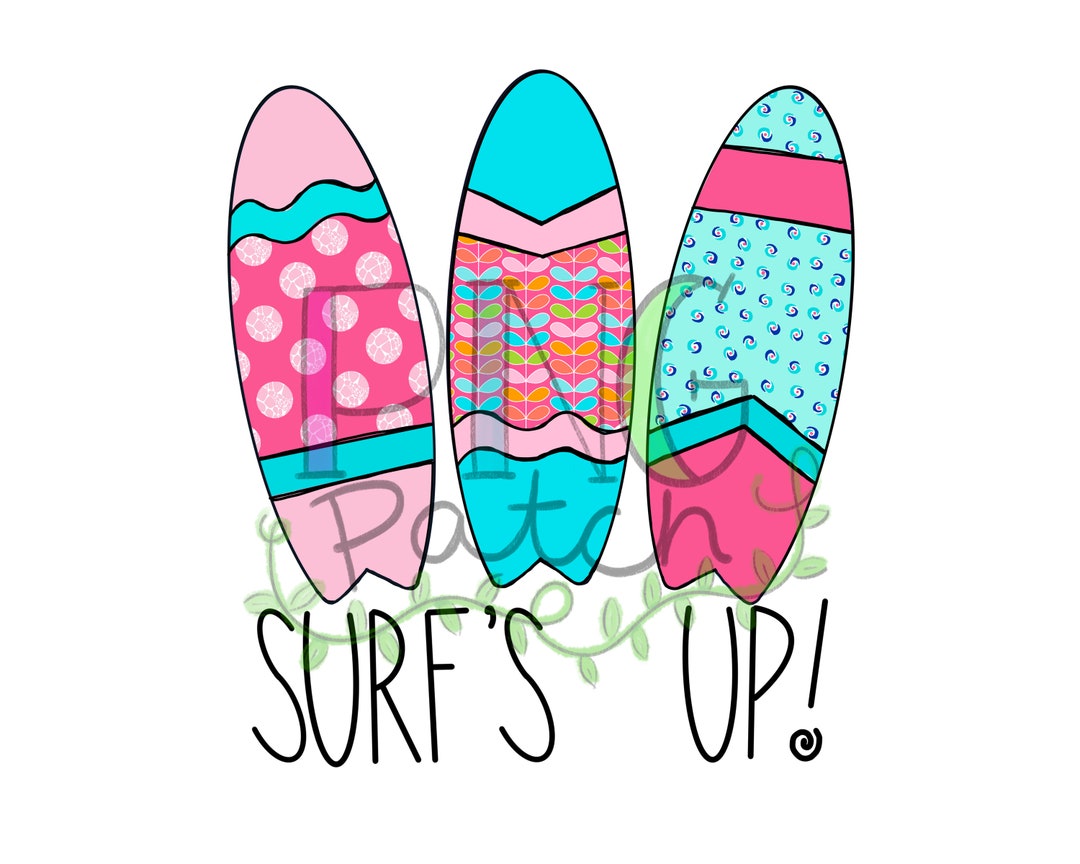 Pink and Aqua Summer Beach Surfboard, Surf's up PNG Digital Design ...