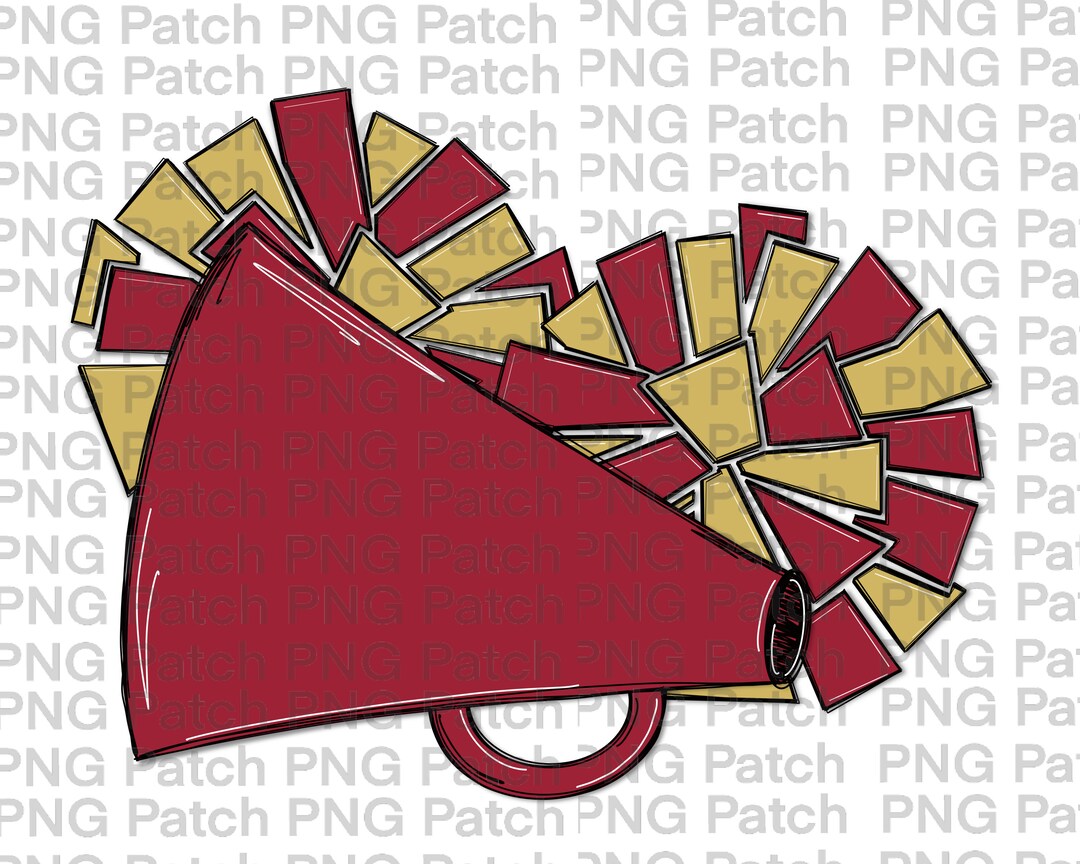 Crimson and Gold Cheerleader Megaphone and Pom Poms, Football PNG ...