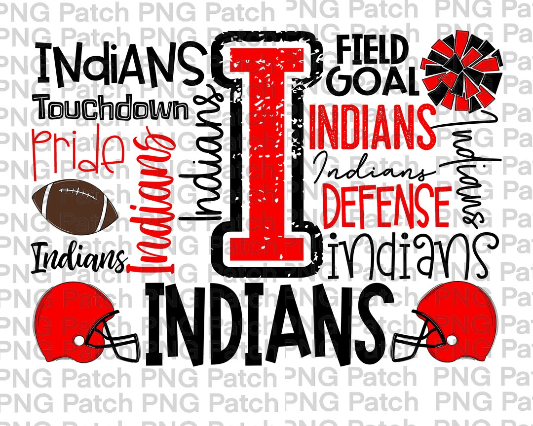 Indians Football Typography | Red Black |mascot PNG File | Team Digital ...