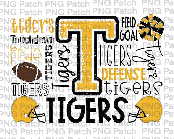Tigers Football Typography Yellow Gold Black Mascot PNG | Etsy