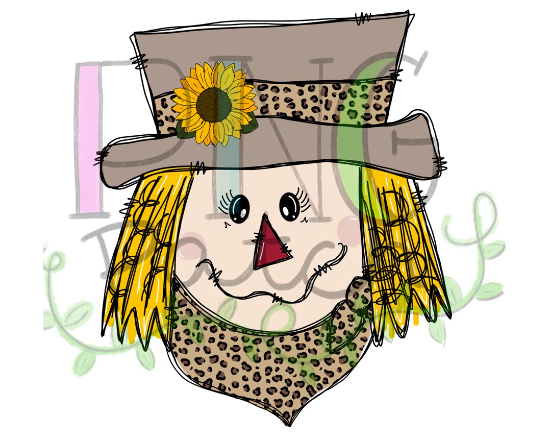 Girl Scarecrow With Leopard Print, Fall PNG Digital Design, Scarecrow ...