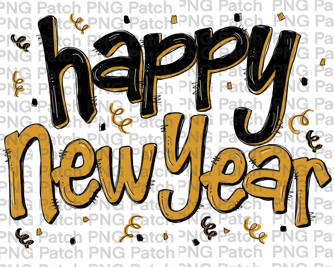 Happy New Year's, 2020, Black and Gold, New Year PNG Digital Design ...