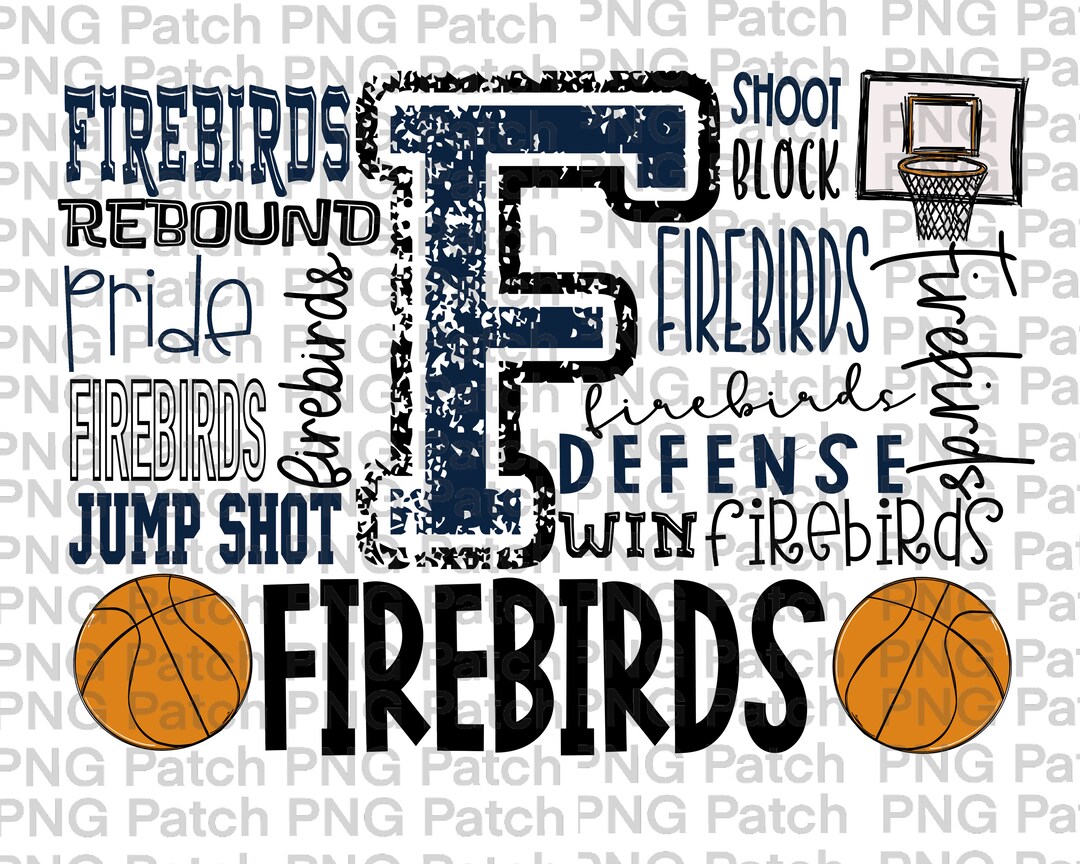 Firebirds Basketball Typography | Navy | Mascot PNG File | Team Digital ...