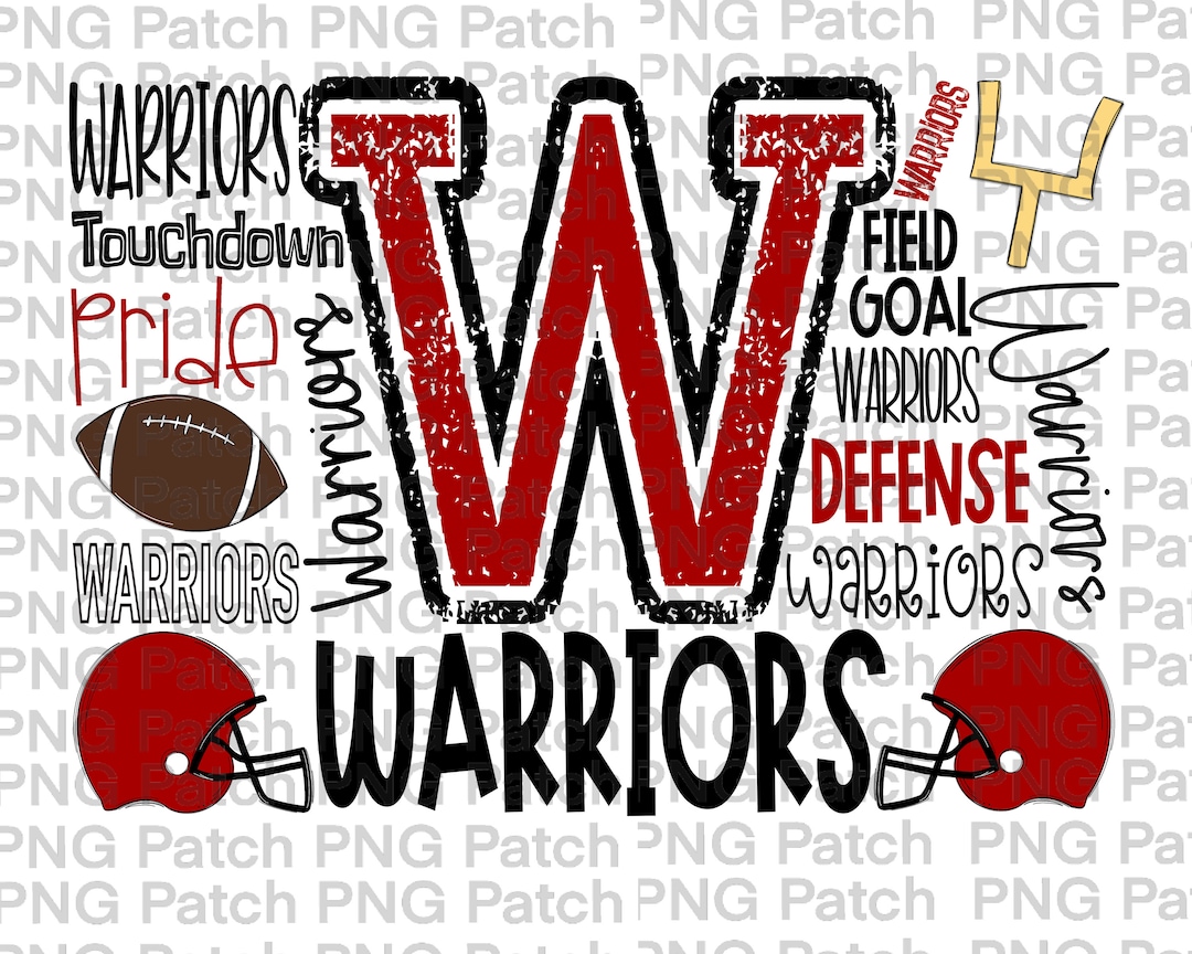 Warriors Football Typography, Red Black, Mascot PNG File, Team Digital ...