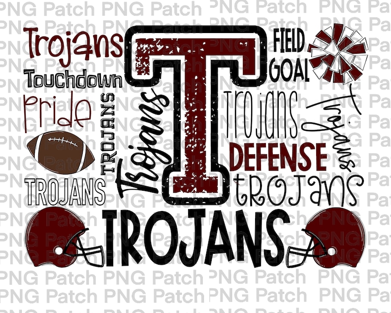 Trojans Football Typography, Maroon Black, Mascot PNG File, Team ...