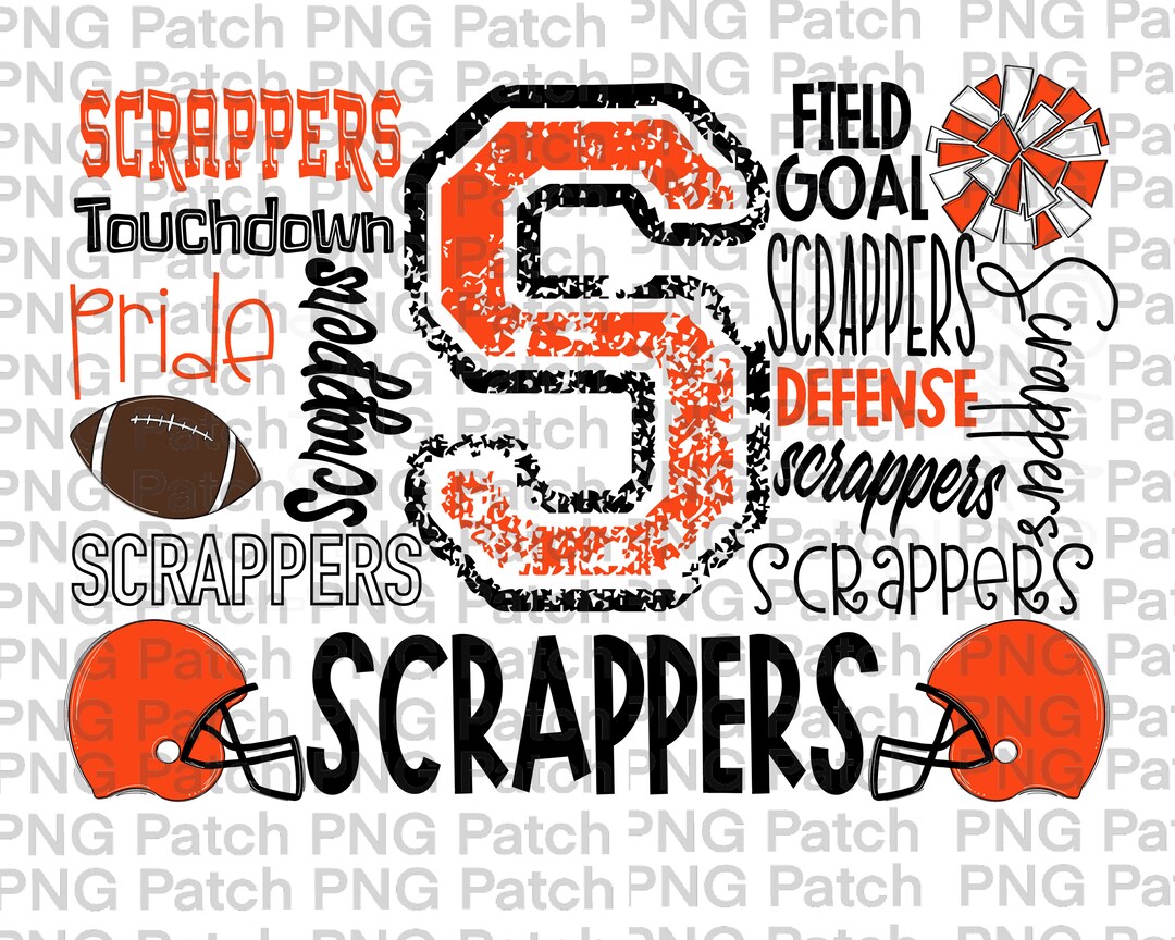 Scrappers Football Typography, Orange Black, Mascot PNG File, Team ...
