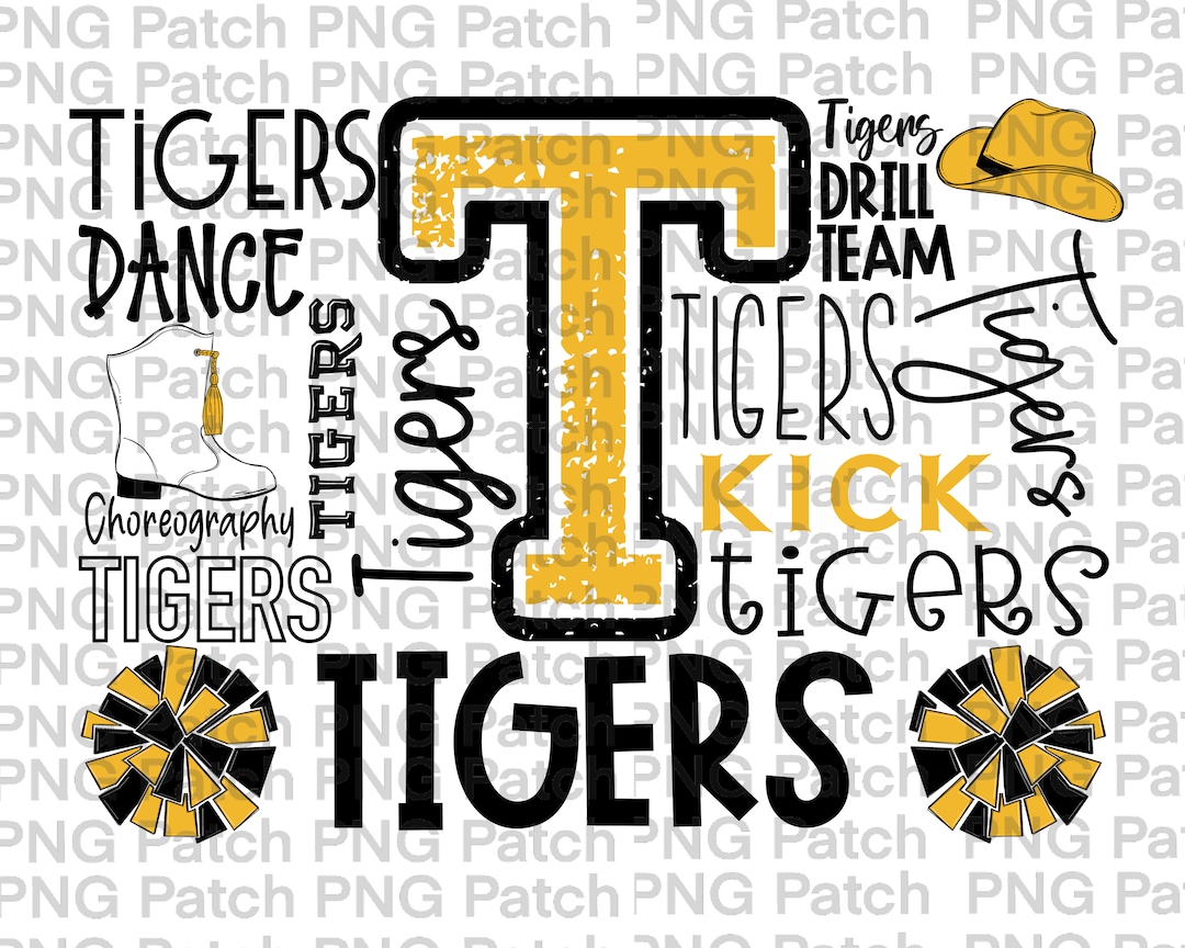 Tigers Drill Team Typography, Yellow Black, Mascot PNG File, Team ...