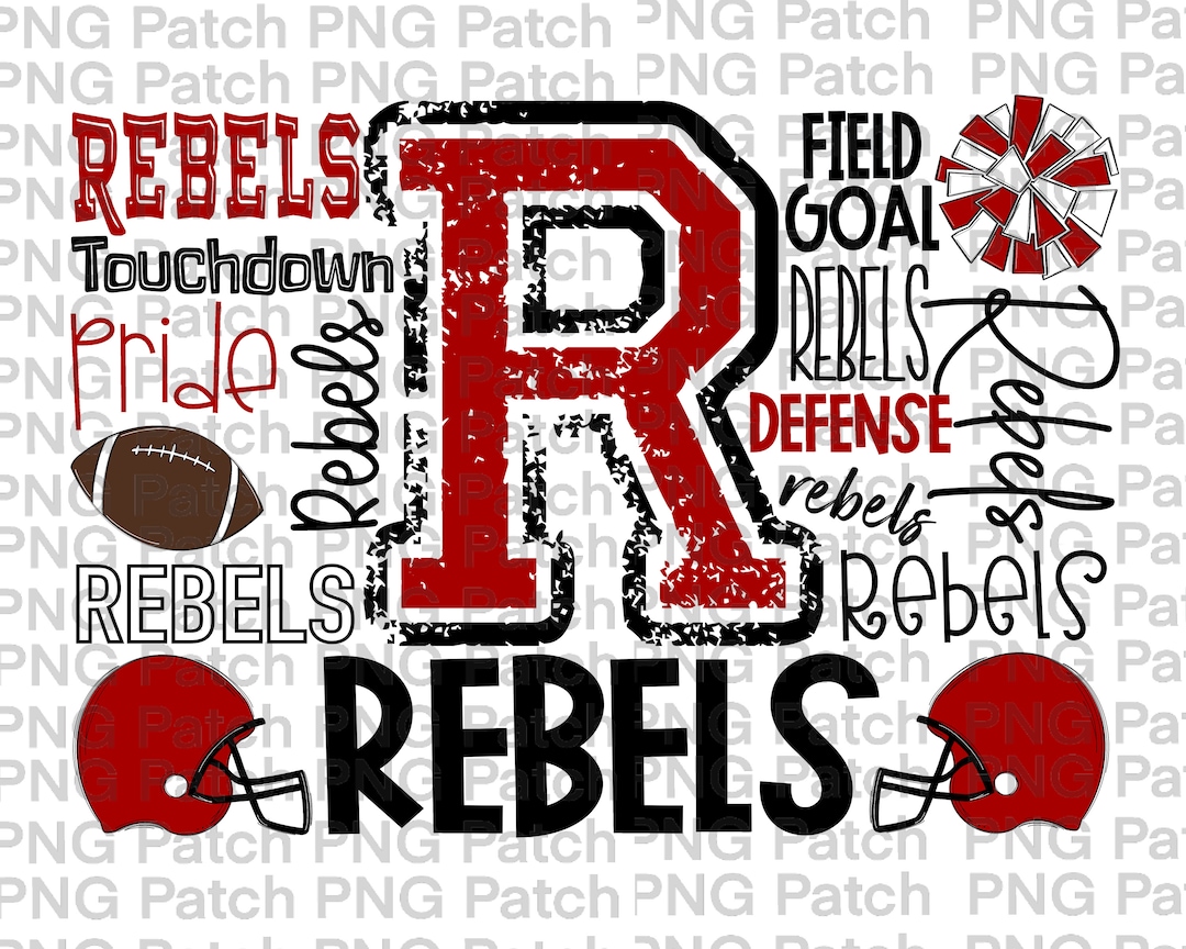 Rebels Football Typography, Red Black, Mascot PNG File, Team Digital ...