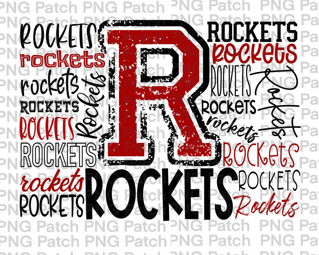 Rockets Typography, Red Black, Mascot PNG File, Team Digital Design ...