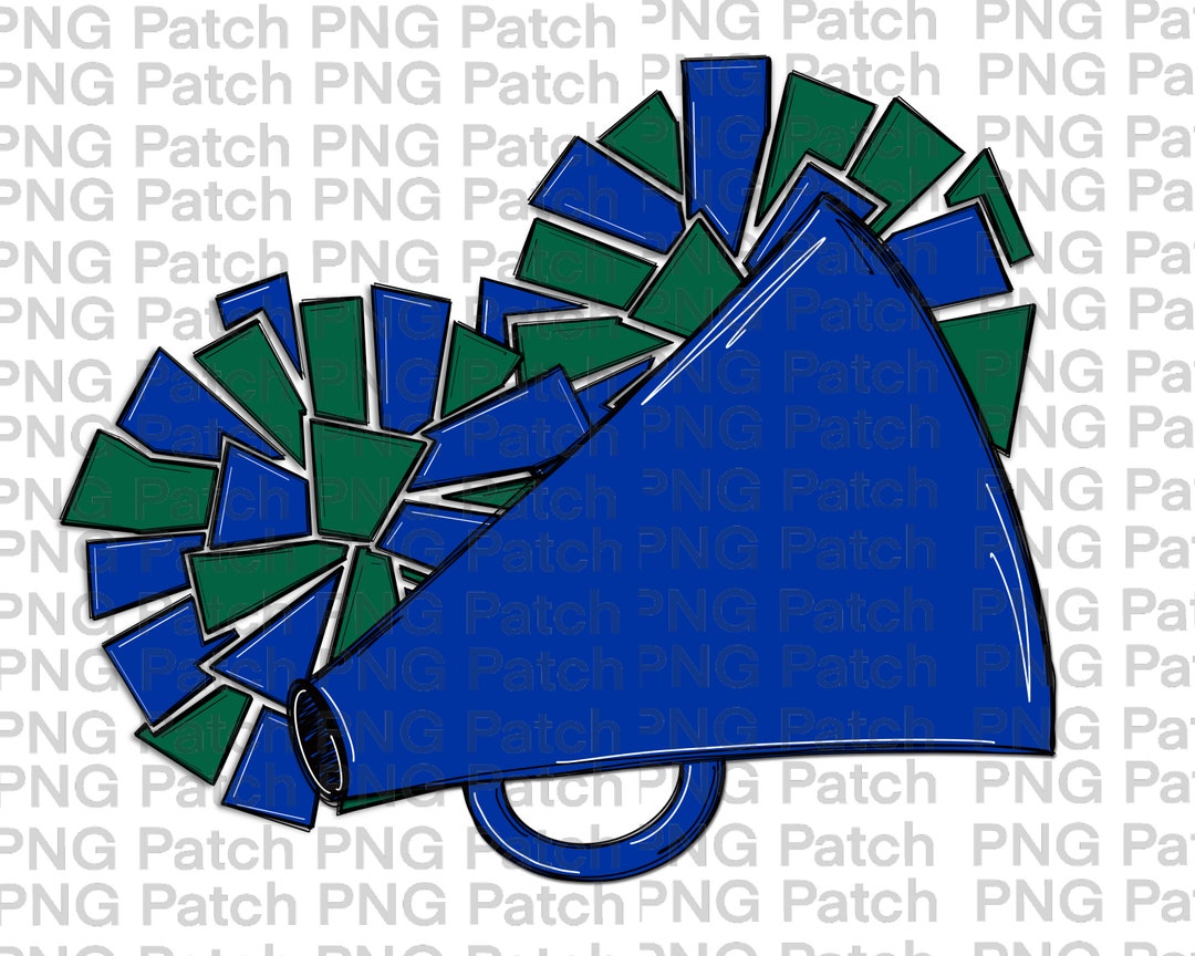 Royal and Green Cheerleader Megaphone and Pom Poms, Football PNG ...