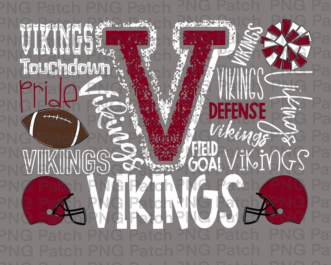 Vikings Football Typography, Burgundy White, Mascot PNG File, Team ...