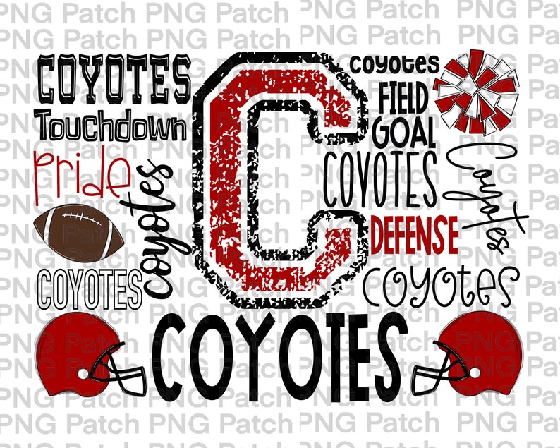 Coyotes Football Typography Red Black Mascot PNG File Team - Etsy