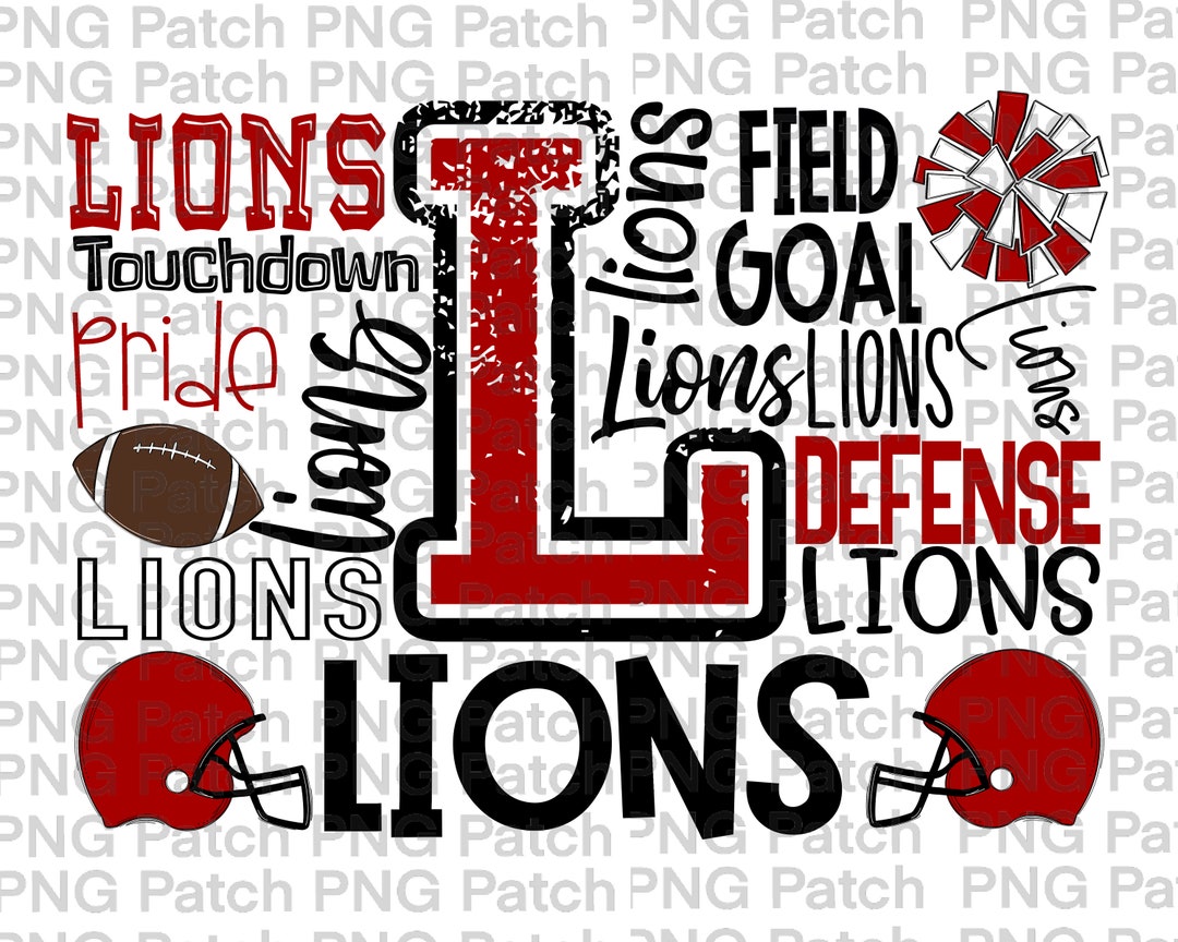 Lions Football Typography, Red Black, Mascot PNG File, Team Digital ...