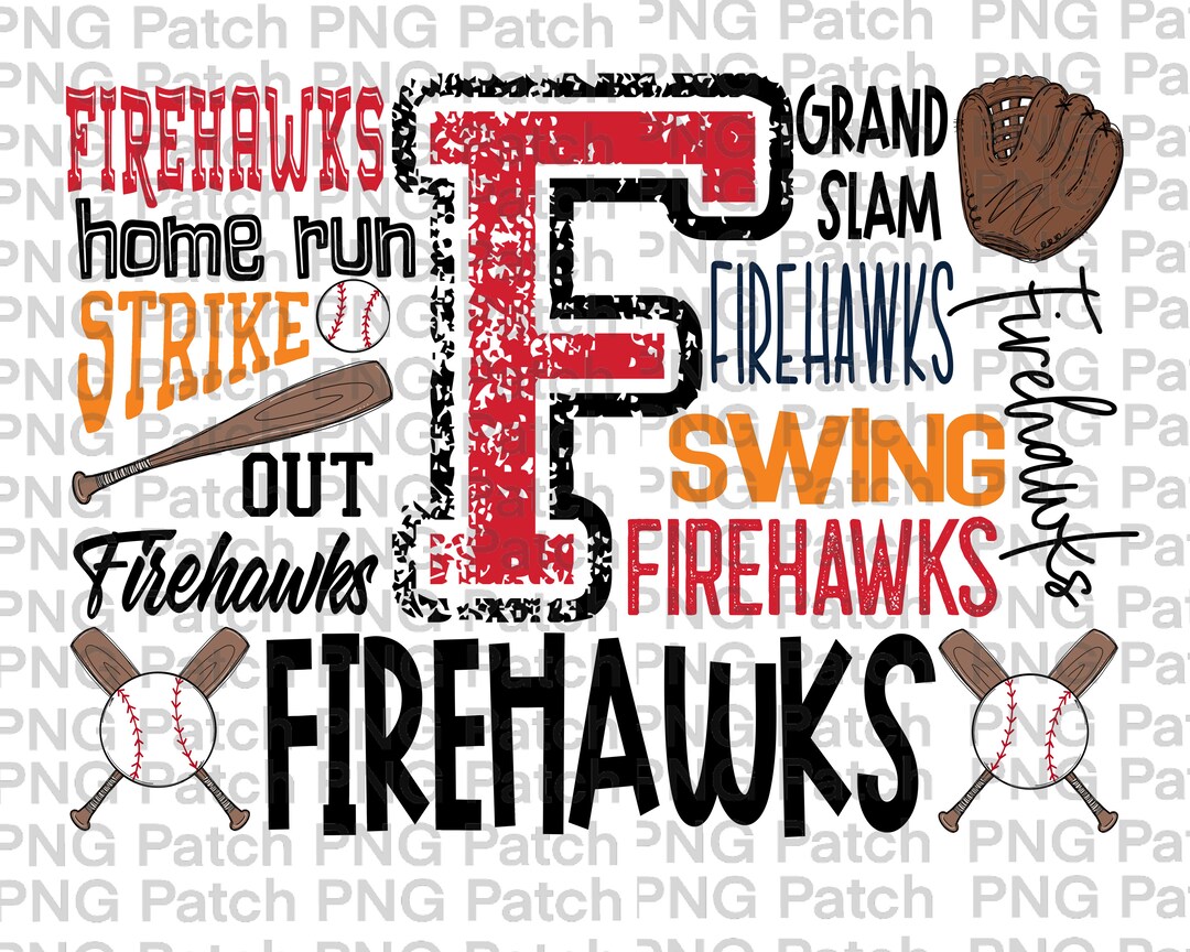 Firehawks Baseball Typography | Red and Orange | Mascot PNG File | Team ...