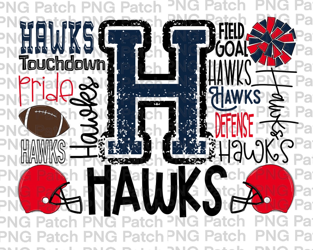 Hawks Football Typography | Navy and Red | Team Mascot PNG File | Team ...