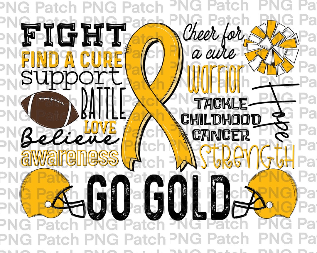 Go Gold, Childhood Cancer Awareness Football Typography, Yellow Gold ...